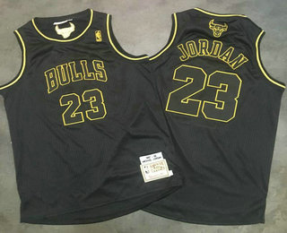 Men's Chicago Bulls #23 Michael Jordan 1996-97 Black Pinstripe Hardwood Classics Soul Swingman ...
